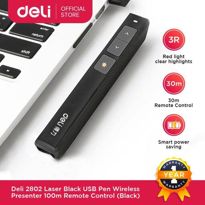 Deli 2802 Laser USB Pen Pointer Wireless Presenter 100m Remote Control ...