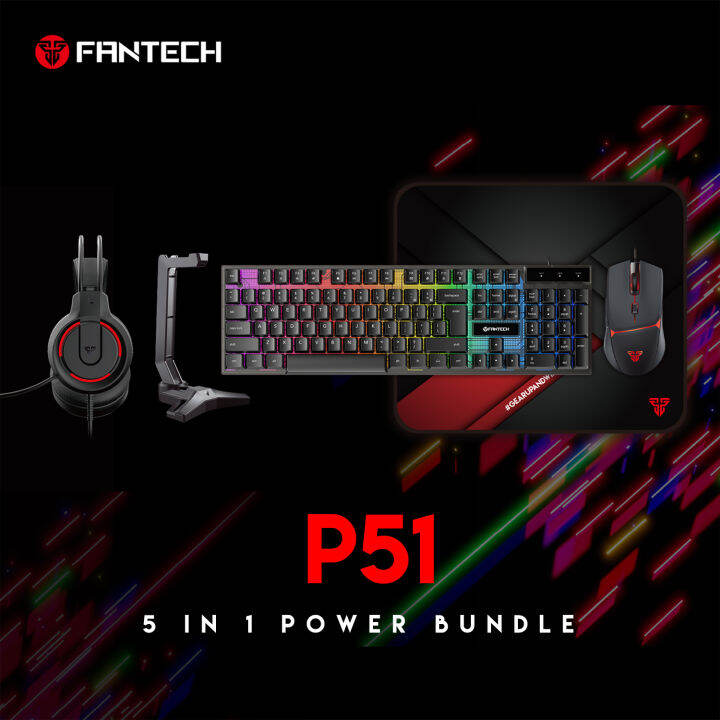 Fantech P51 5in1 Power Bundle Gaming Set Keyboard, Mouse, Headset, Mousepad, Headphone stand ...