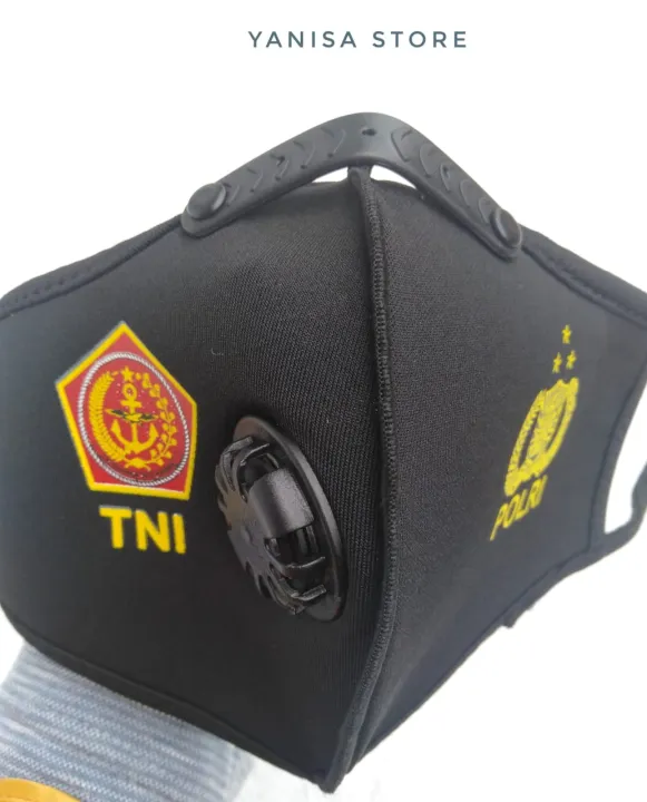 1 pcs masker logo TNI dan POLRI pakai filter dan penyangga di hidung ...