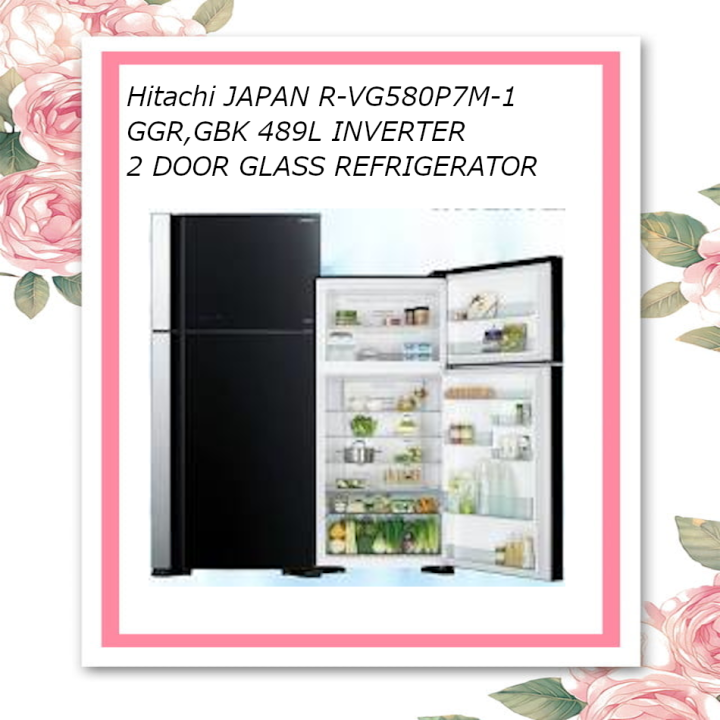 HITACHI JAPAN R-VG580P7M-1 GGR,GBK 489L INVERTER 2 DOOR GLASS ...