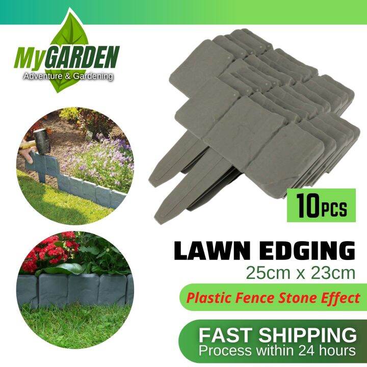 Home Garden Edging Plastic Fence Stone Effect 10pcs Lawn Yard Flower ...