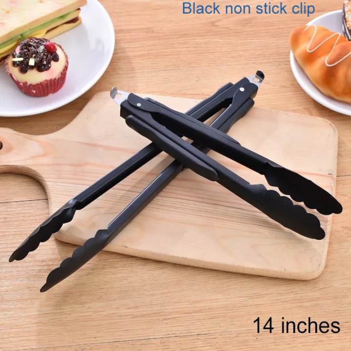 Non-Stick Black Food Tong Stainless Steel 14 inches BBQ Black Tong Food ...