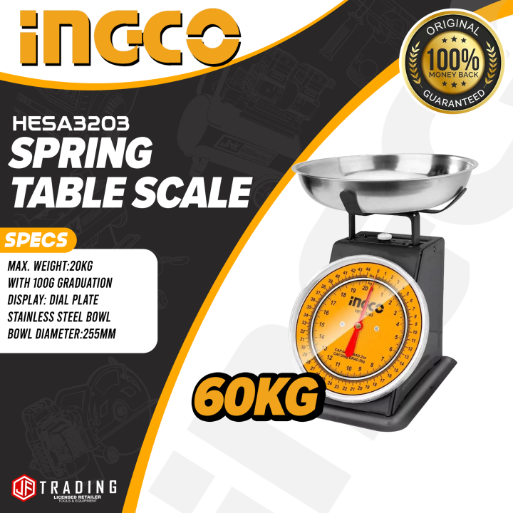 Ingco 20kg Spring Table Scale with Stainless Steel Bowl HESA3203 ♦JF ...