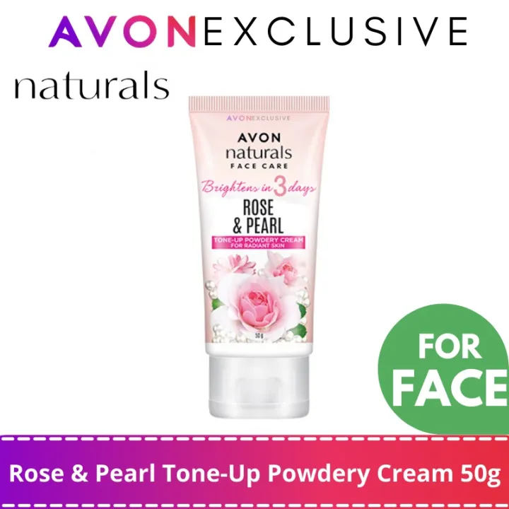 AVON Naturals Rose & Pearl Tone-up Powdery Cream 50g / For Radiant Skin ...