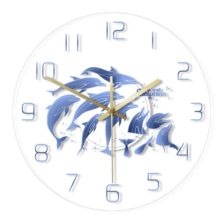 Transparent Acrylic Wall Clock Dolphin Home Color Clock Marine Life ...