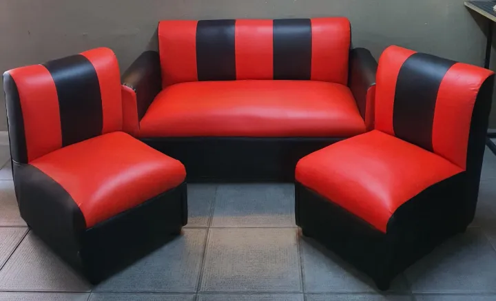 sala set red/black leather | Lazada PH