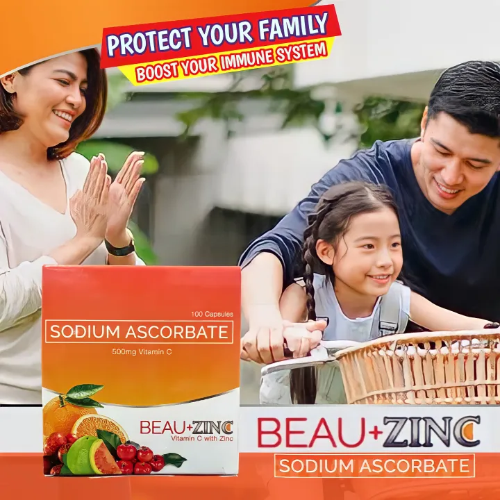 Sodium Ascorbate 500mg Vitamin C 100 Capsules Beau+Zinc Vitamin C with ...