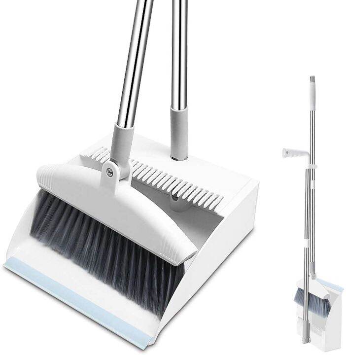 Broom and Dustpan Set, Standing Brooms with Dustpan Combo with Extendable Long Handle,Lobby ...