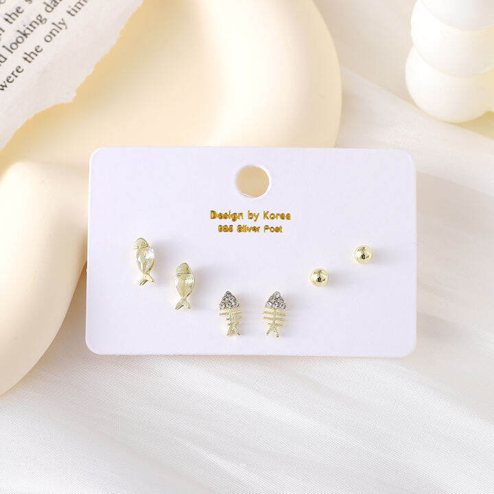 Sanhe ต่างหูแฟชั่นสำหรับผู้หญิงต่างหูตุ้มหูก้างปลาสีเงิน S925 3คู่สุดสร้างสรรค์ | Lazada.co.th