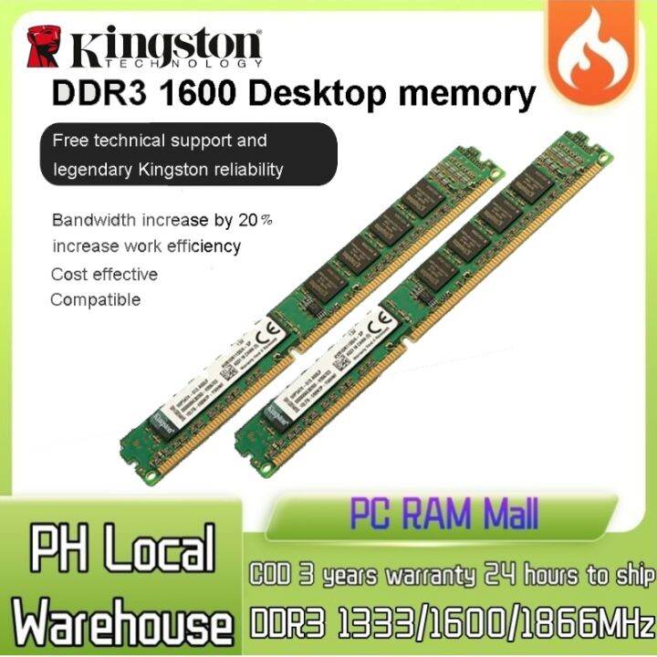 Local 24H Ship Kingston DDR3 RAM 4GB 8GB 1333MHz 1600MHz Desktop PC3-10600 12800 240 Pins .5v ...