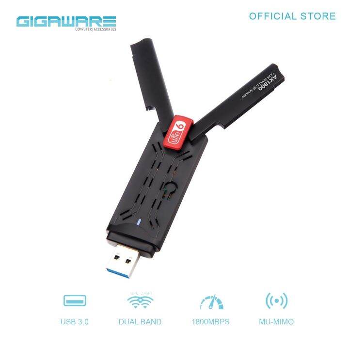 Gigaware AX1800 Dual Band USB Adapter 2.4Ghz/5Ghz Dual Band Mu-Mimo ...