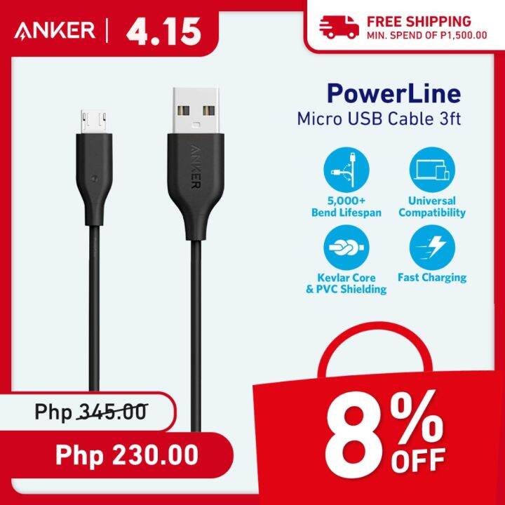 Anker Powerline Micro USB Cable 3ft Fast Charger for Android Tablet ...
