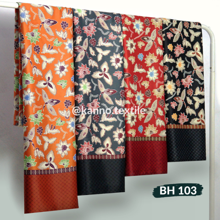 Kain Batik Halus Semi Sutra BH103 Motif Bunga Warna Oren/Abu/Merah ...