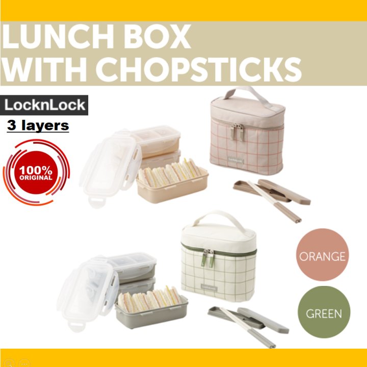 [Lock & Lock] Lunch Box Set with CHOPSTICKS 3Layers LocknLock LCB754K ...