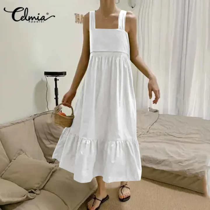 Celmia สไตล์เกาหลีผู้หญิงฉัตรสายเปลือย Maxi D Ress สุภาพสตรีแขนกุด ...