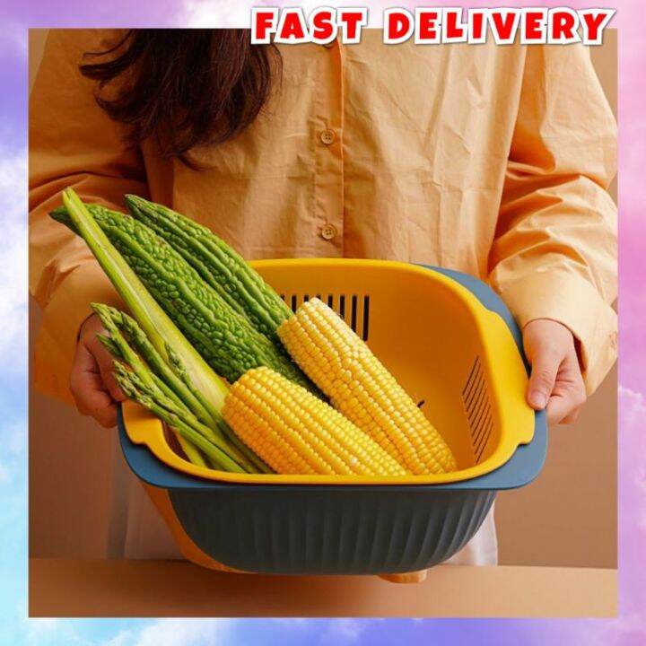 Multifunction Double Layer Drain Basin Basket Strainers Washing Basket