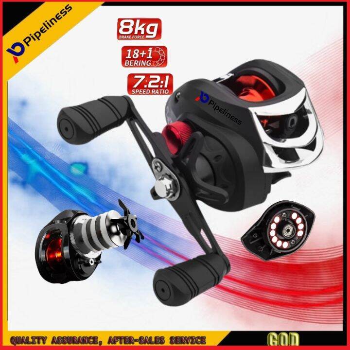 Pipeliness Baitcasting reel 8KG Max Drag 13+1 BBs 7.2:1 High Speed Fishing reel Saltwater Metal ...