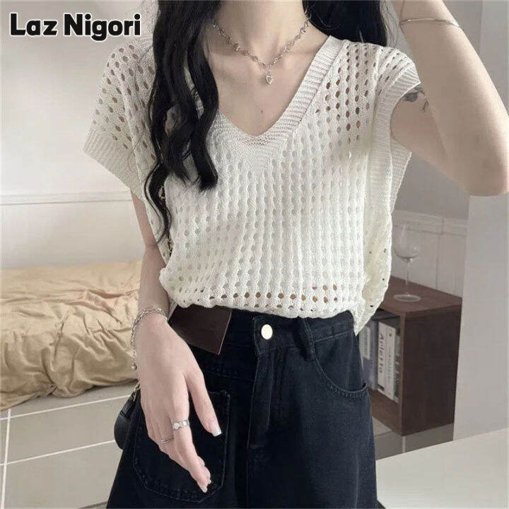 Laz Nigori เสื้อกันหนาวถักคอวีสำหรับผู้หญิง,เสื้อกันหนาวทรงหลวมเสื้อ ...