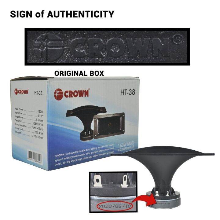 Original Crown 8 Ohms Horn Tweeter 150 watts HT-38 •OSOS• | Lazada PH