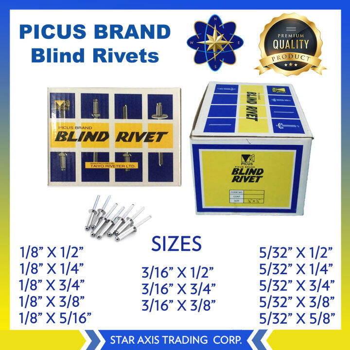 Picus Brand Aluminum Blind Rivet - [ 1 Box ] | 1/8x1/2 | 1/8x1/4 | 1 ...