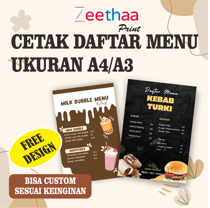 Cetak Daftar Menu Cepat Sehari Jadi Desain Bisa Custom | Lazada Indonesia