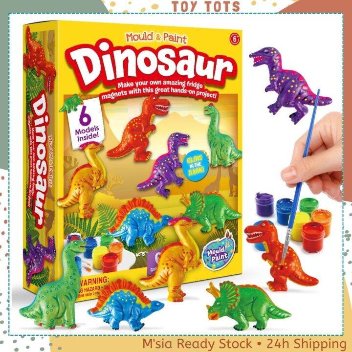 STEM DIY Dinosaur Fridge Magnet Colouring Toy with Paint and Brushes ...