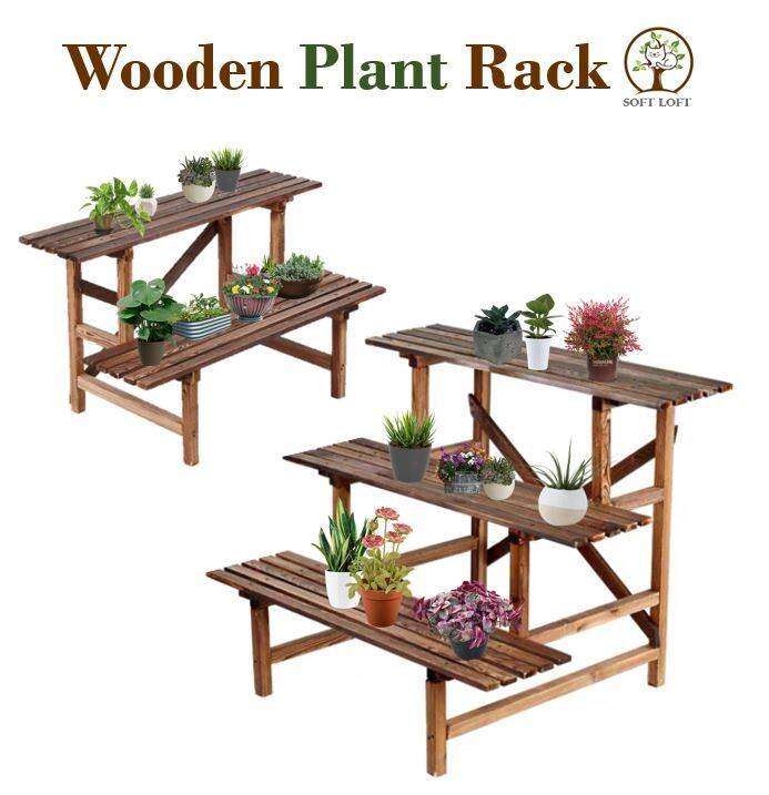 2 Tier Wooden Plant Rack Solid Wood Rack Pine Wood Rack Bench For Pots ...
