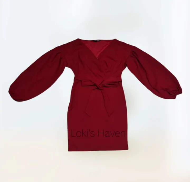 Red Body Fit Dress with Puffy Sleeves | Lazada PH