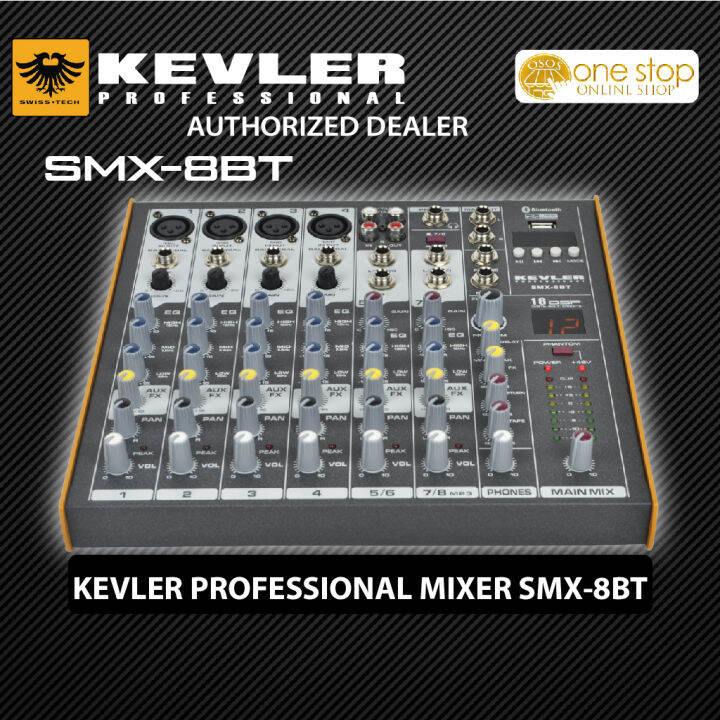 Kevler Professional Mixer SMX-8BT 8 CHANNEL 4 MIC / LINE 2 AUX MIXER Sound System 16 DSP W/ USB ...