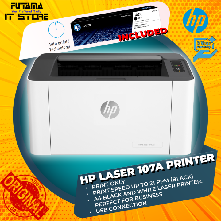HP Laser 107a Printer - Cartridge yield: 107A [Black 1,000pgs]/Print ...