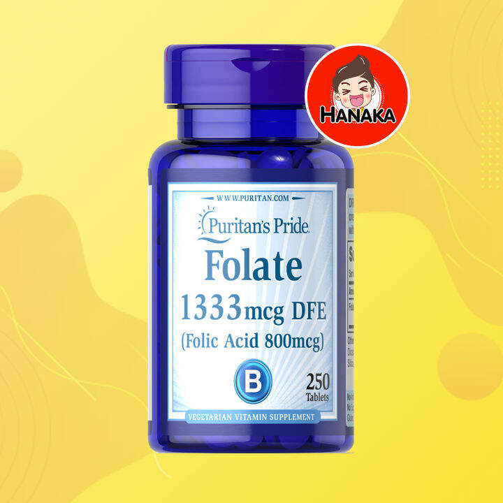 Puritan's Pride Folate 1333 mcg DFE ( Folic Acid 800 mcg) / 250 Tablets ...