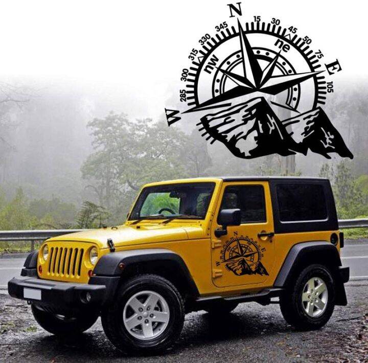 1Pcs Car Off-Road SUV Side Body Sticker Compass Mountain Decals Sticker ...