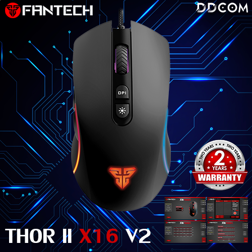 Fantech THOR II X16 V2 เมาส์เกมมิ่ง 6ปุ่ม Macro RGB (12,800DPI) รับ ...