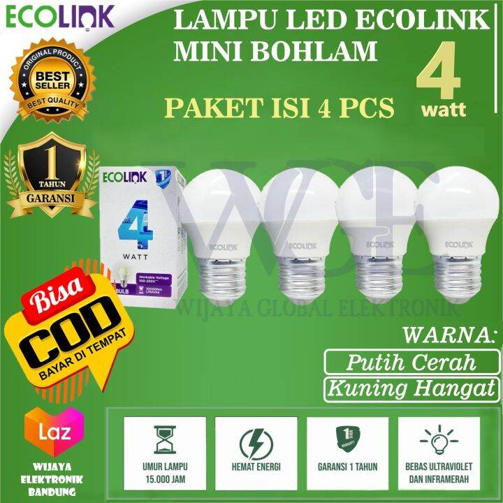 [ Bisa COD ] - Paket isi 4 Pcs Lampu LED Bohlam ECOLINK Bulb Mini 4w ...