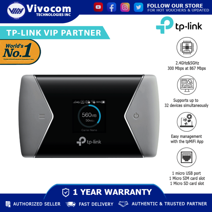 TP-Link M7650 600Mbps 4G Openline LTE Advanced Mobile Wi-Fi High End 4G ...