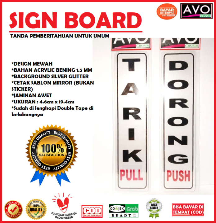 sign label sticker DORONG TARIK PUSH PULL acrylic sign board | Lazada ...