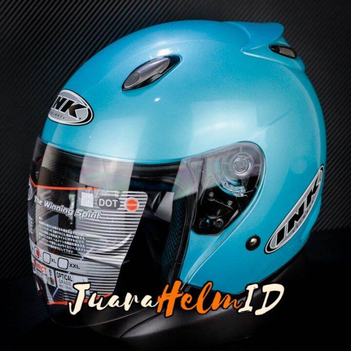 INK HELM CENTRO JET ORIGINAL SOLID / ICE BLUE / SINGLE VISOR HALF FACE ...