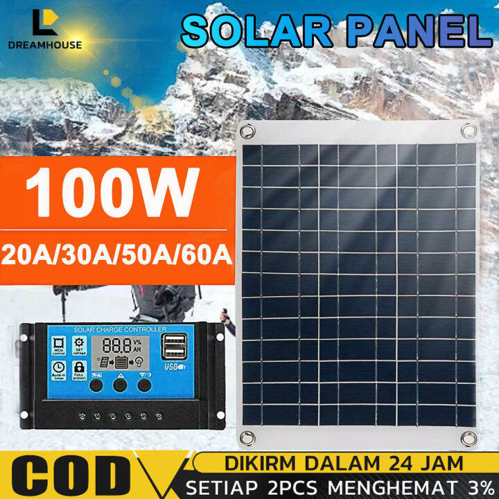 (Dikirim Dari Jakarta)Panel Surya Portabel 100W Kit Pengisi Daya USB DC Ganda dengan Pengontrol ...