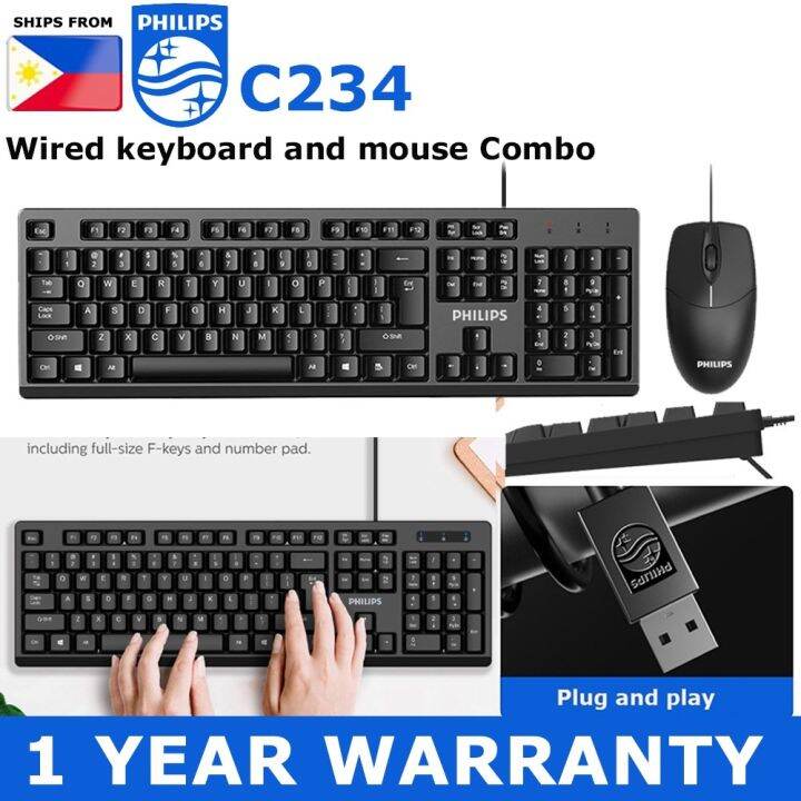 PHILIPS C234 (SPT6234) Ergonomic Wired USB Keyboard Mouse Combos set ...