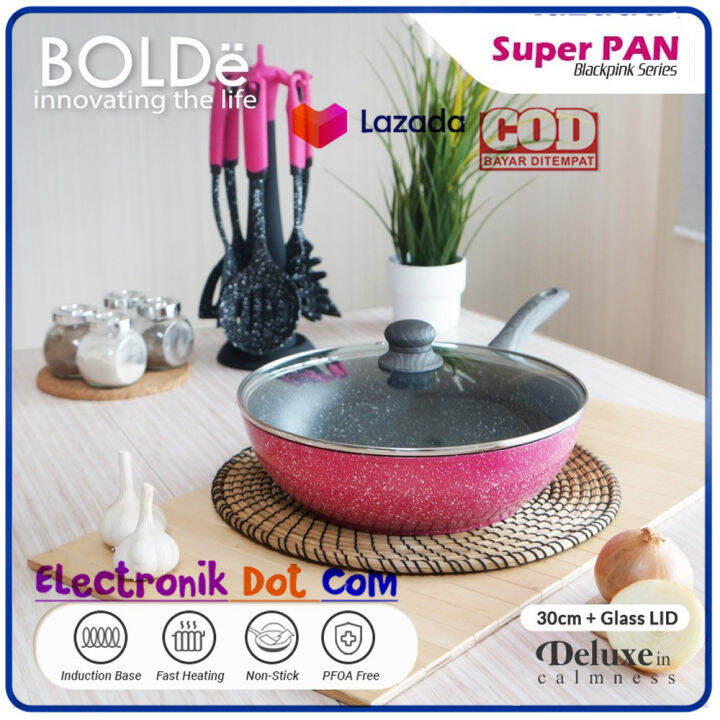 BOLDe Super Pan Wok 30 cm + Glass Lid/Bahan Granite Series - Blackpink ...