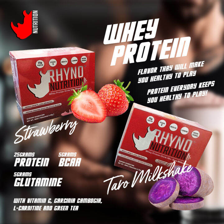 RHYNO NUTRITION WHEY PROTEIN STRAWBERRY OR TARO MILKSHAKE FLAVOR 10 SACHETS | Lazada PH