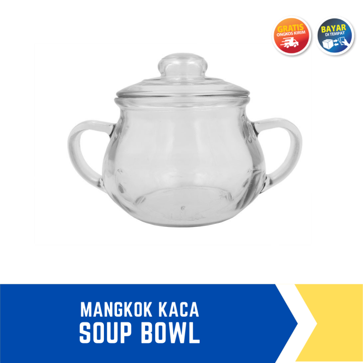 Mangkok kaca dengan tutup + gagang 500ml / Mangkok Mie Ala Jepang Korea ...