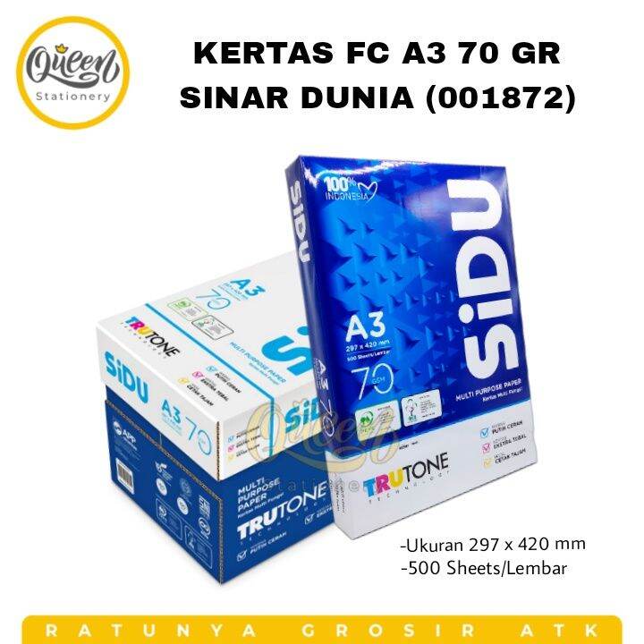 1 Rim 500 Lembar Kertas Fc A3 70gr Sinar Dunia 001872 Kertas