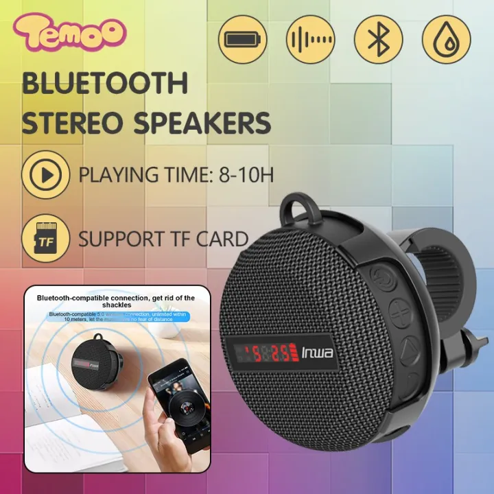 Temoo บลูทูธรถจักรยานยนต์ลำโพงสเตอริโอ IPX65กันน้ำ Moto เพลง MP3เครื่องเล่น5วัตต์ USB Mirco 3.5 ...