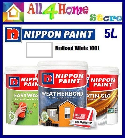 5L Nippon Paint EasyWash Interior Matt Finish Wall Paint (Easy Wash) / 5L Satin Glo Mid Sheen ...
