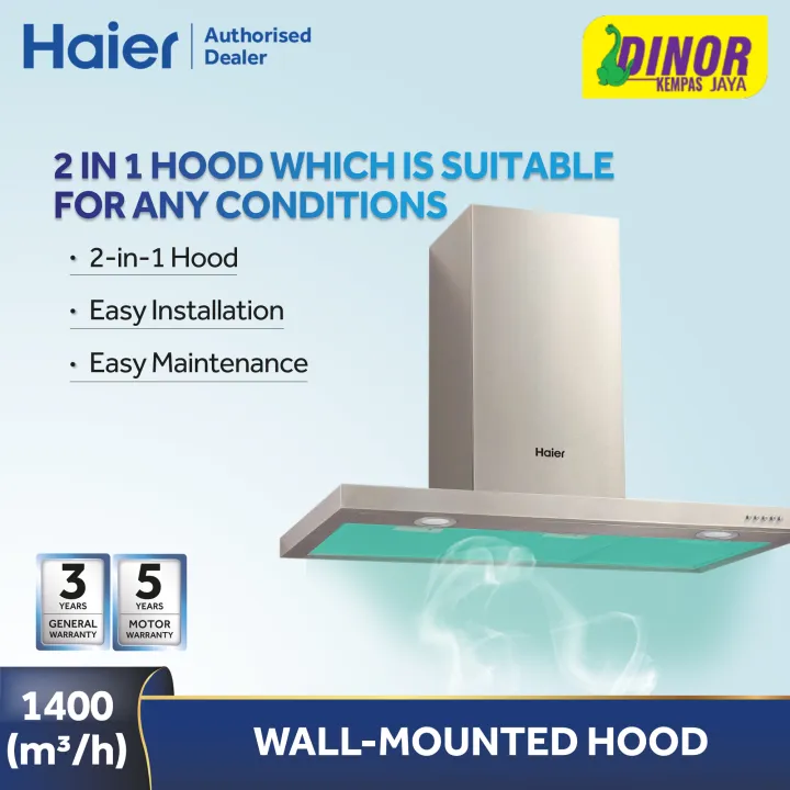 Haier 90cm Wall Mounted 2 In 1 1400m3/hr Stainless Steel Chimney Hood ...