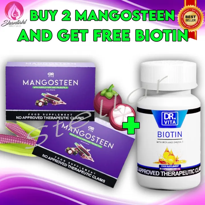 FREE BIOTIN! 2 BOTTLES OF AUTHENTIC Dr. Vita Mangosteen with Purple Corn and Probiotics 500mg x ...