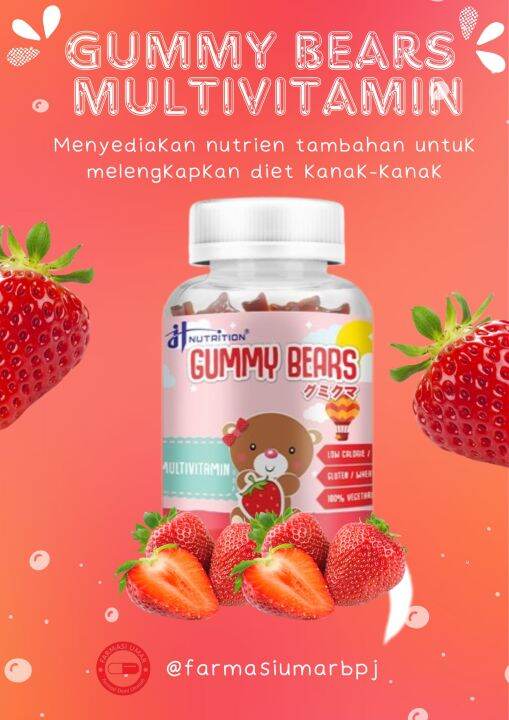 JH NUTRITION - GUMMY BEARS CUTE GUMMIES - MULTIVITAMIN STRAWBERRY ...