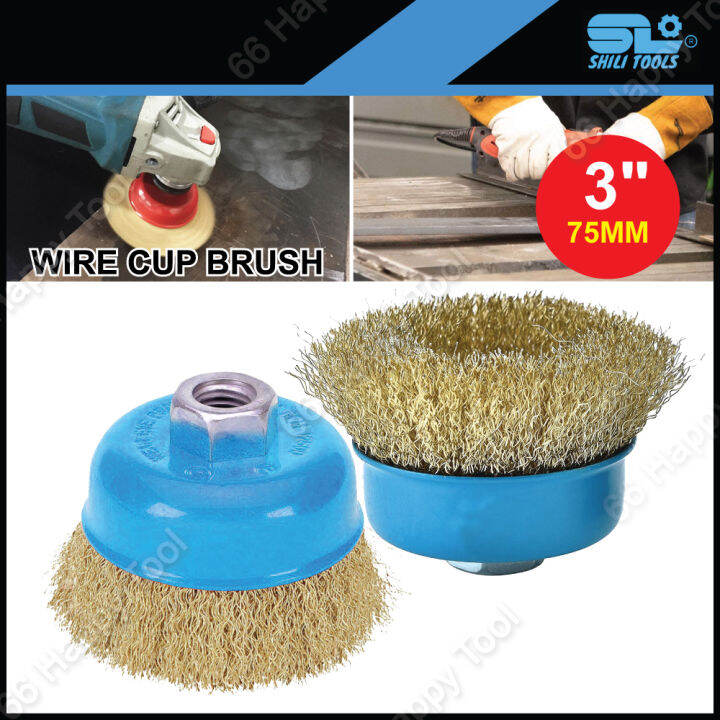 Shili Tools Wire Cup Brush 3inch M10 x 1.5 Brass Steel Wire Crimped ...