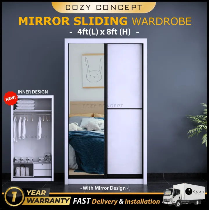 [FREE INSTALL] Almari Baju Full Cermin /Mirror Wardrobe Sliding Door ...